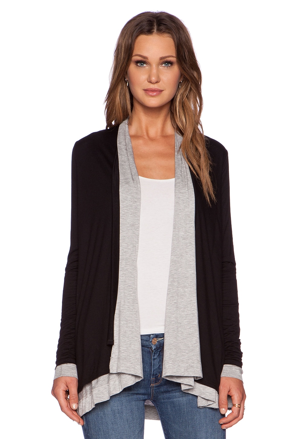 three dots Reversible Cardigan in Black & Graphite in Black &Granite ...