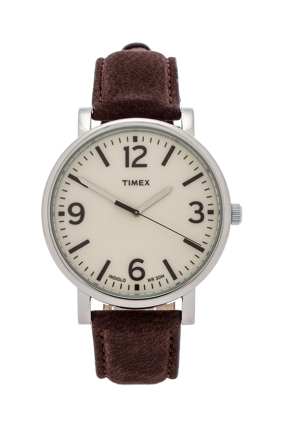 Timex Originals Classic Round 42mm in Silver & Tan & Dark Brown | REVOLVE