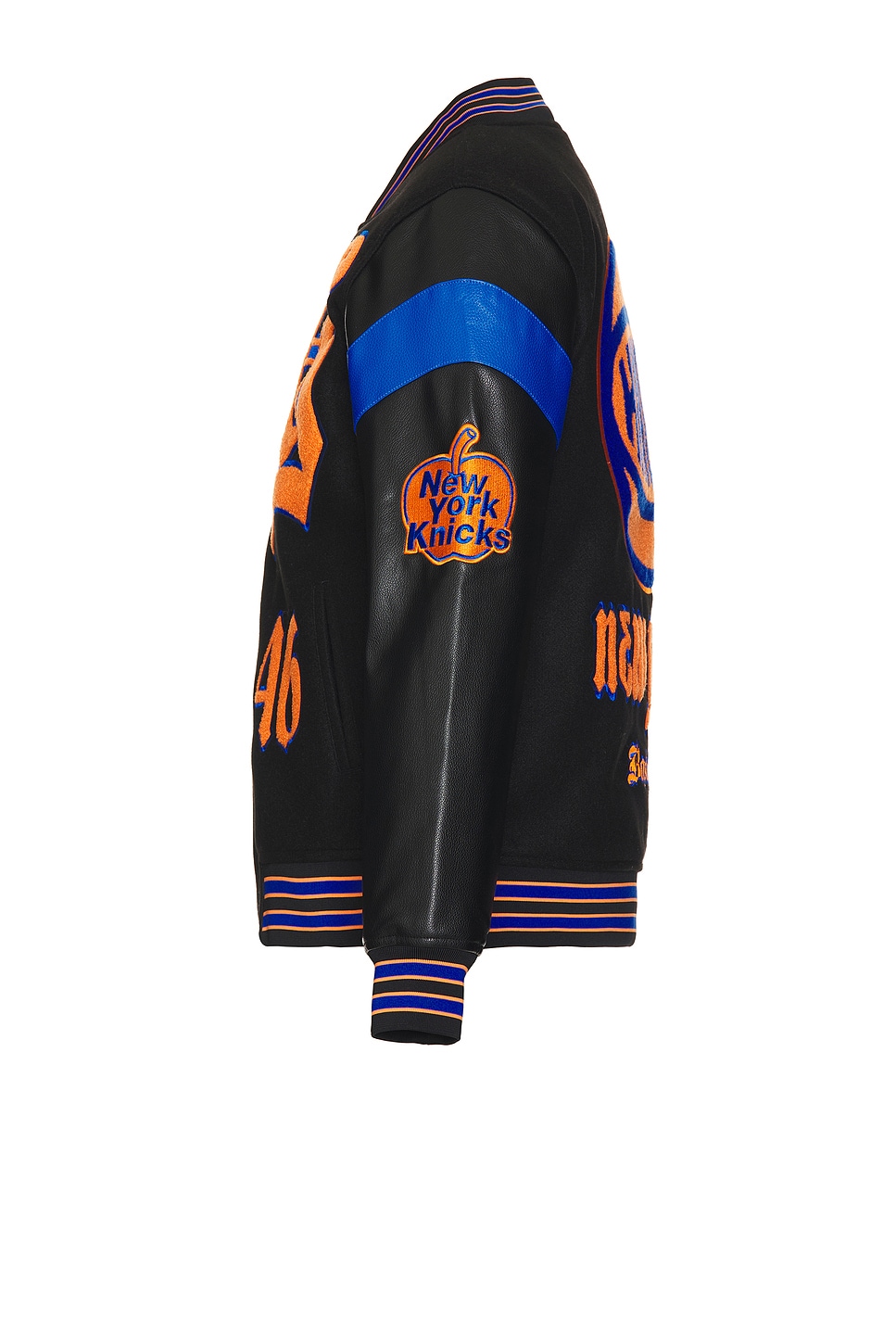 The Wild Collective New York Knicks Varsity Jacket in Black | REVOLVE