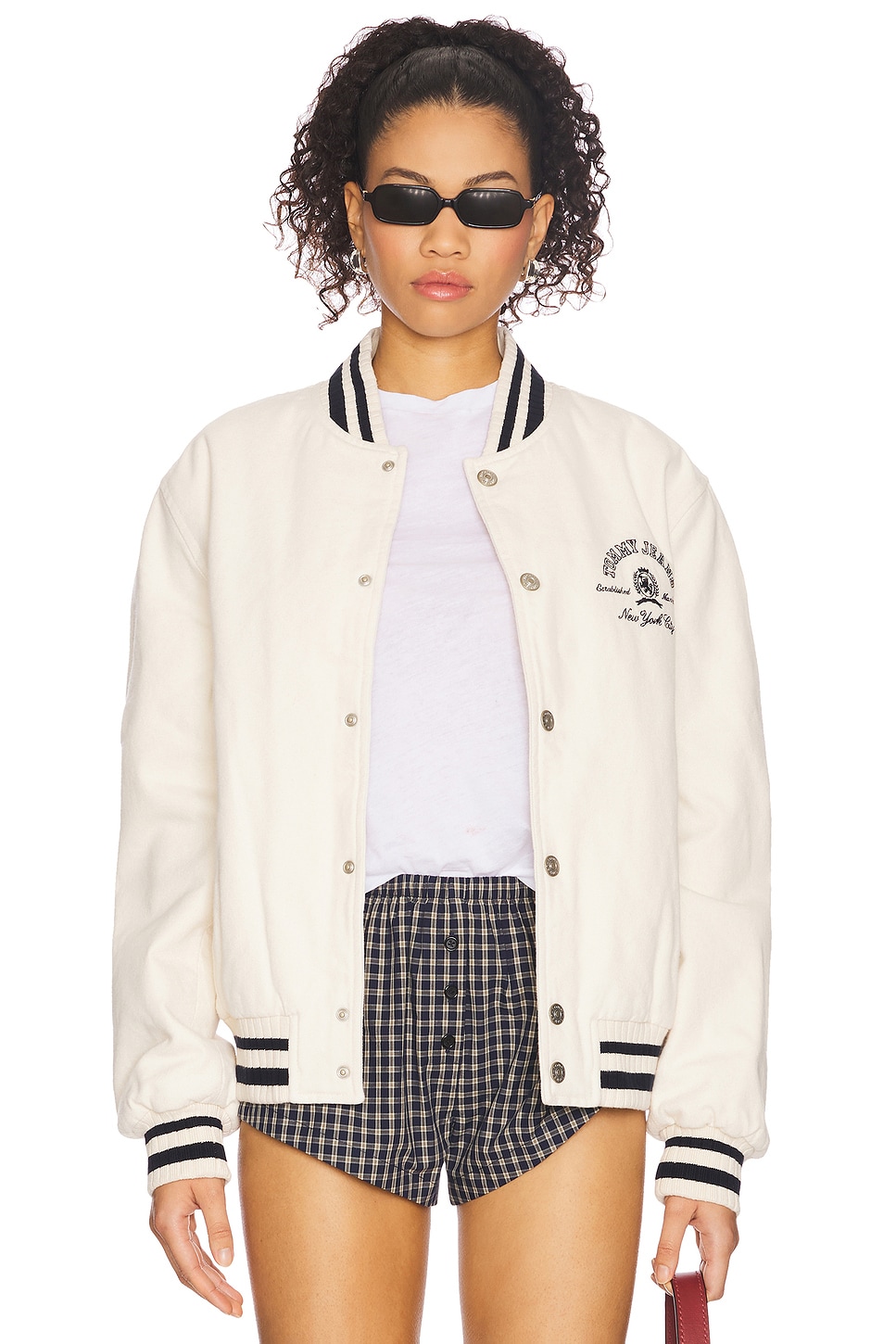 Tommy Jeans Varsity Jacket in Ecru | REVOLVE