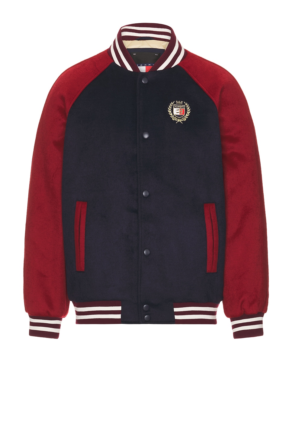 Tommy Jeans Crest Bomber in Dark Night Navy & Regatta Red | REVOLVE