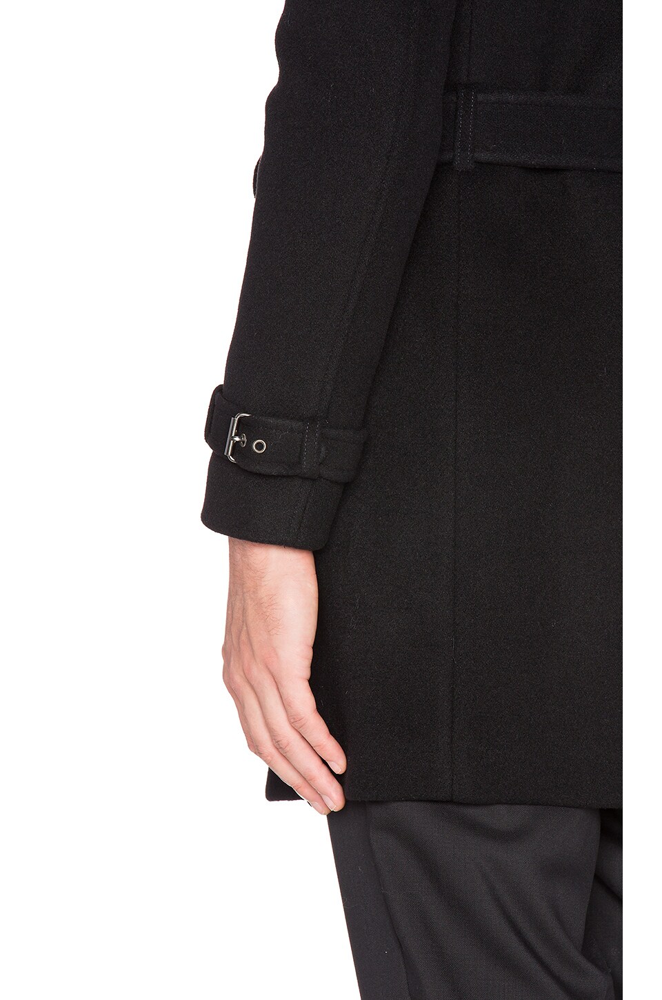 The Kooples Coat Offset Button Line Shoulder Flaps in Black | REVOLVE