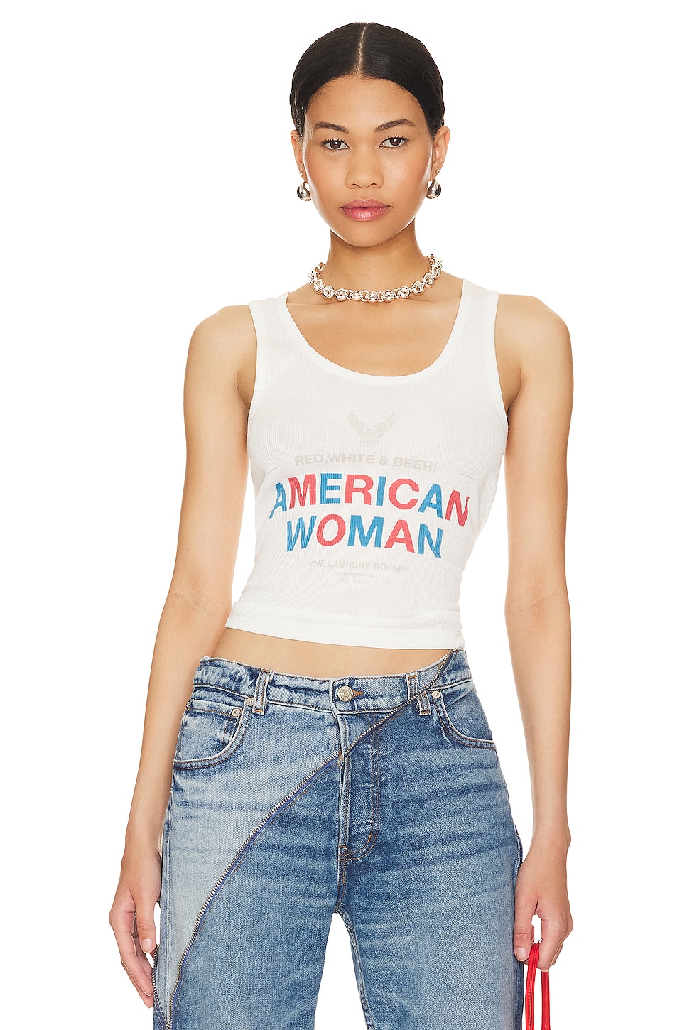 The Laundry Room Red, White, & Beer Rib Tank in White | REVOLVE