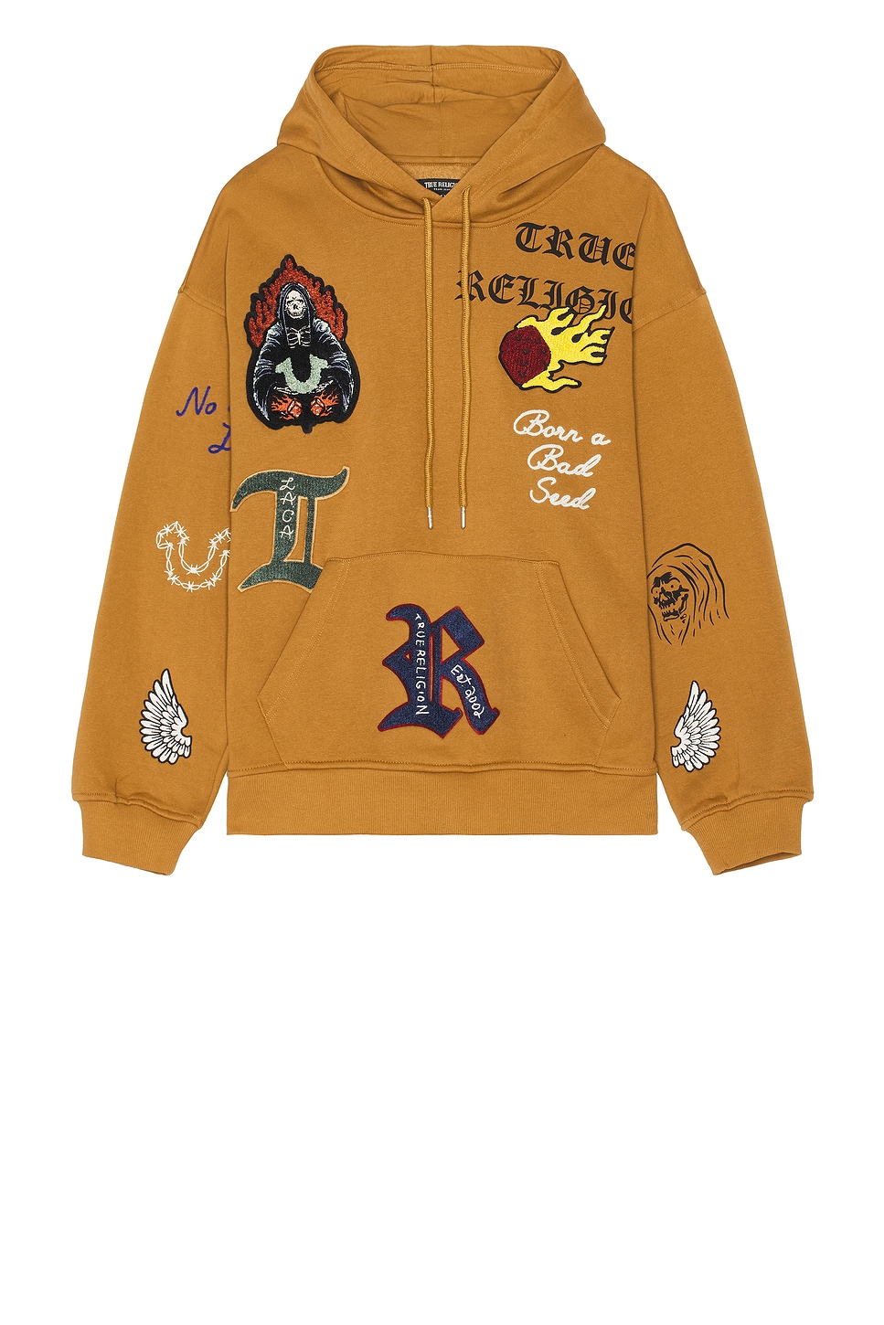 True Religion Patch Embro Hoodie in Caramel | REVOLVE
