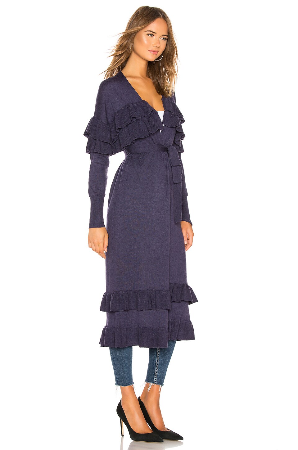 Tularosa Alexandria Ruffle Duster in Dark Navy | REVOLVE