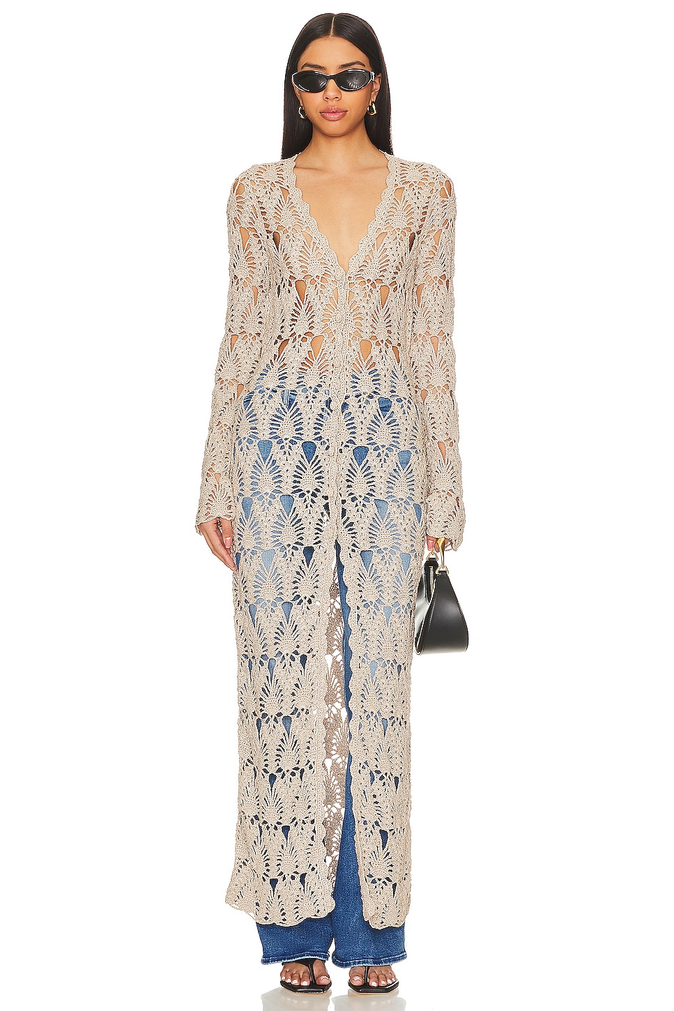 Tularosa Aver Crochet Maxi Cardigan in Beige | REVOLVE