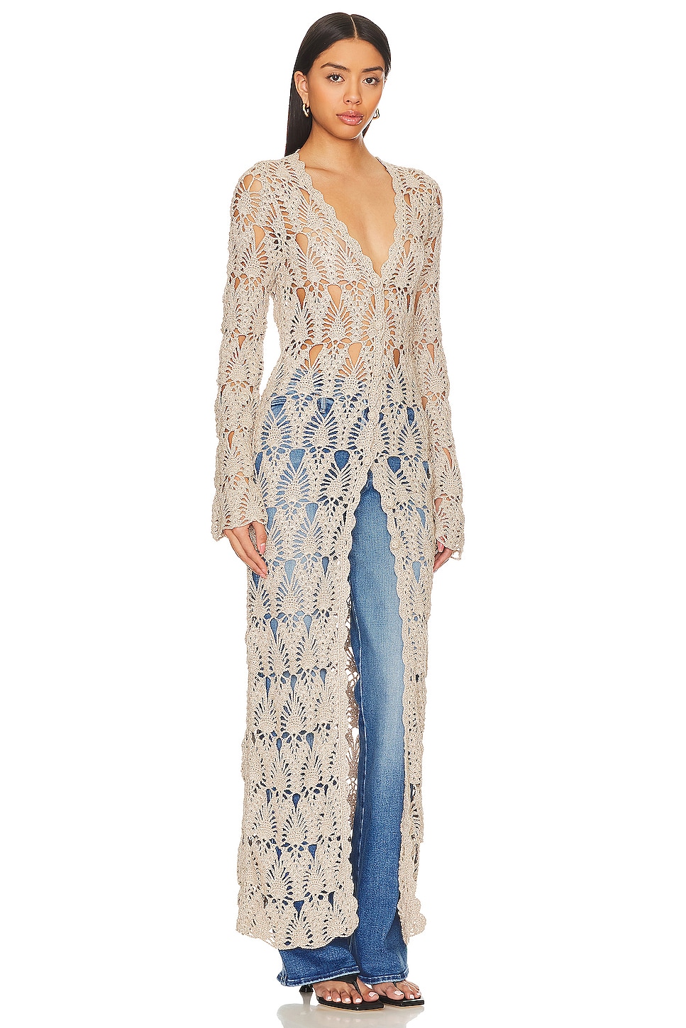 Tularosa Aver Crochet Maxi Cardigan in Beige | REVOLVE