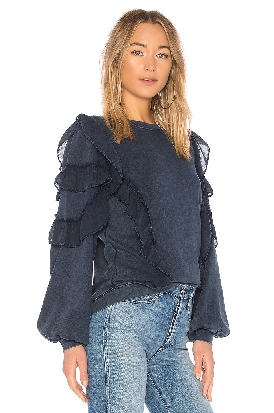 Tularosa Cat Ruffle Sweater in Deep Navy | REVOLVE