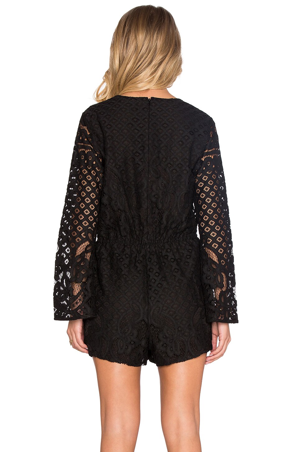Tularosa x REVOLVE Lace Up Romper in Black Lace | REVOLVE
