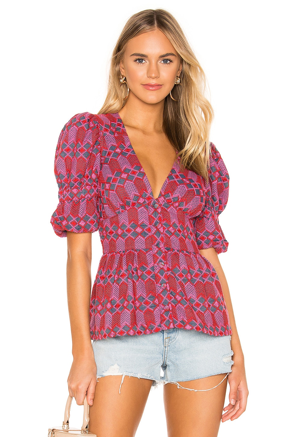 Tularosa Wilson Embroidered Top in Pink Multi | REVOLVE