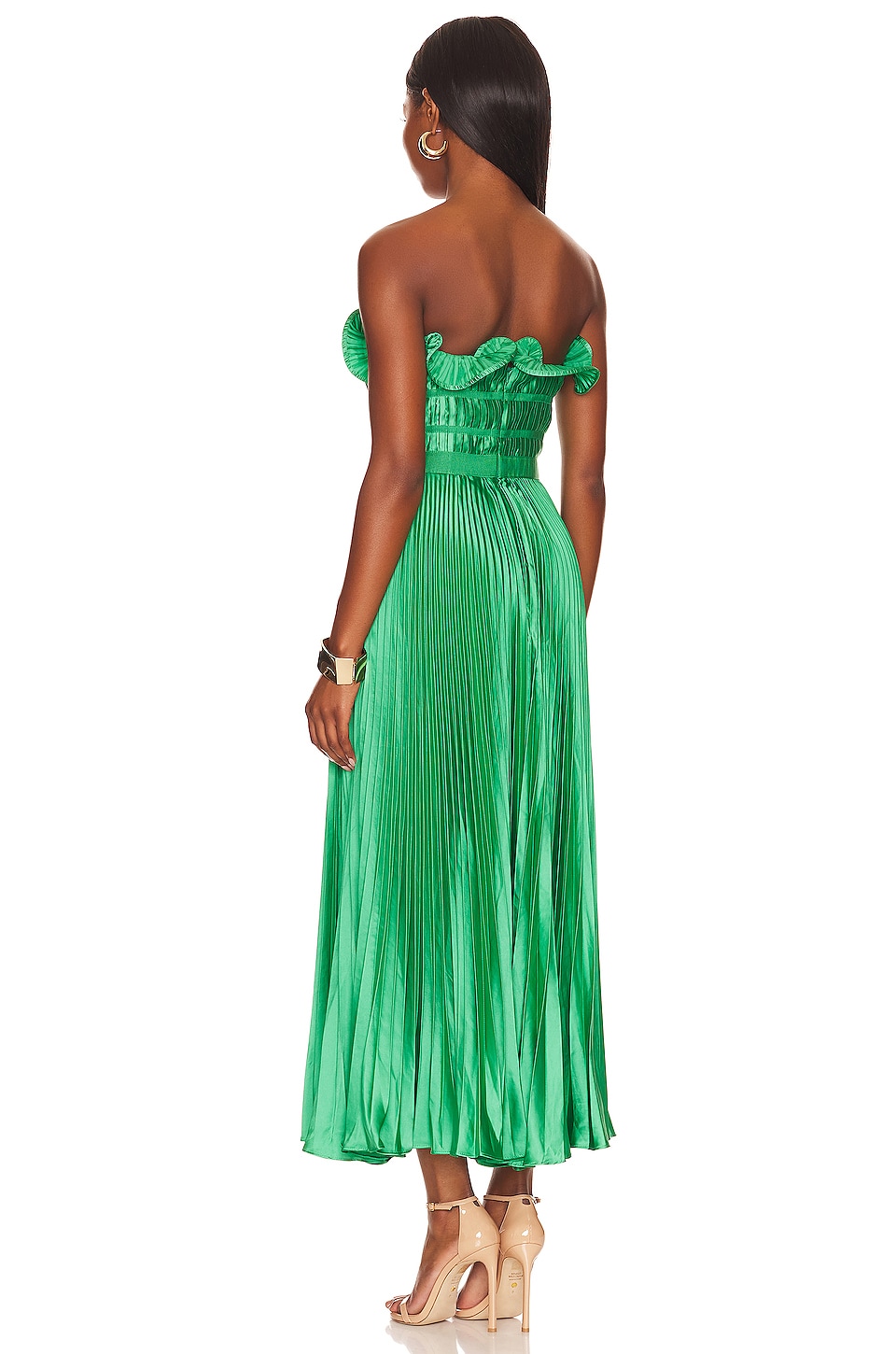 AMUR Giada Pleated Dress in Green Grass | REVOLVE