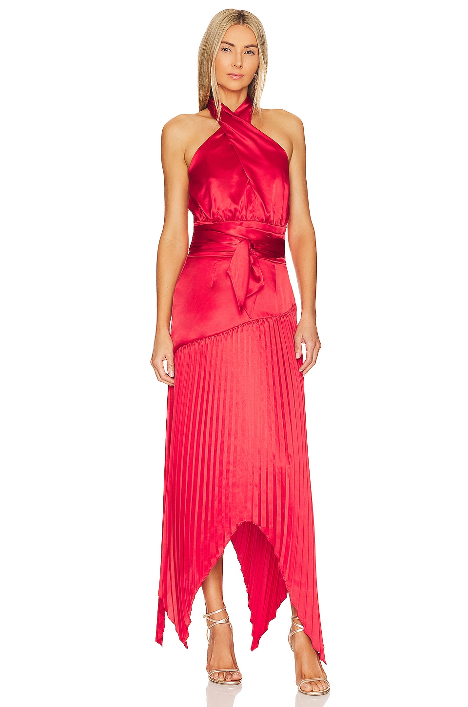 AMUR Dixon Halter Dress in Rose Red | REVOLVE