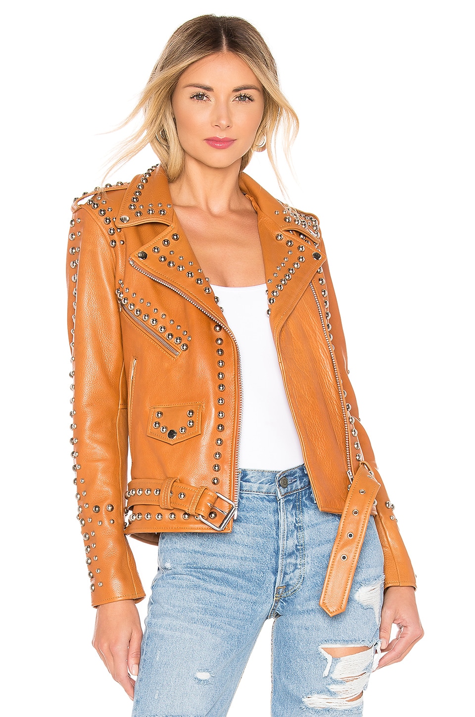 Understated Leather Western Dome Easy Rider Jacket in Whiskey | REVOLVE