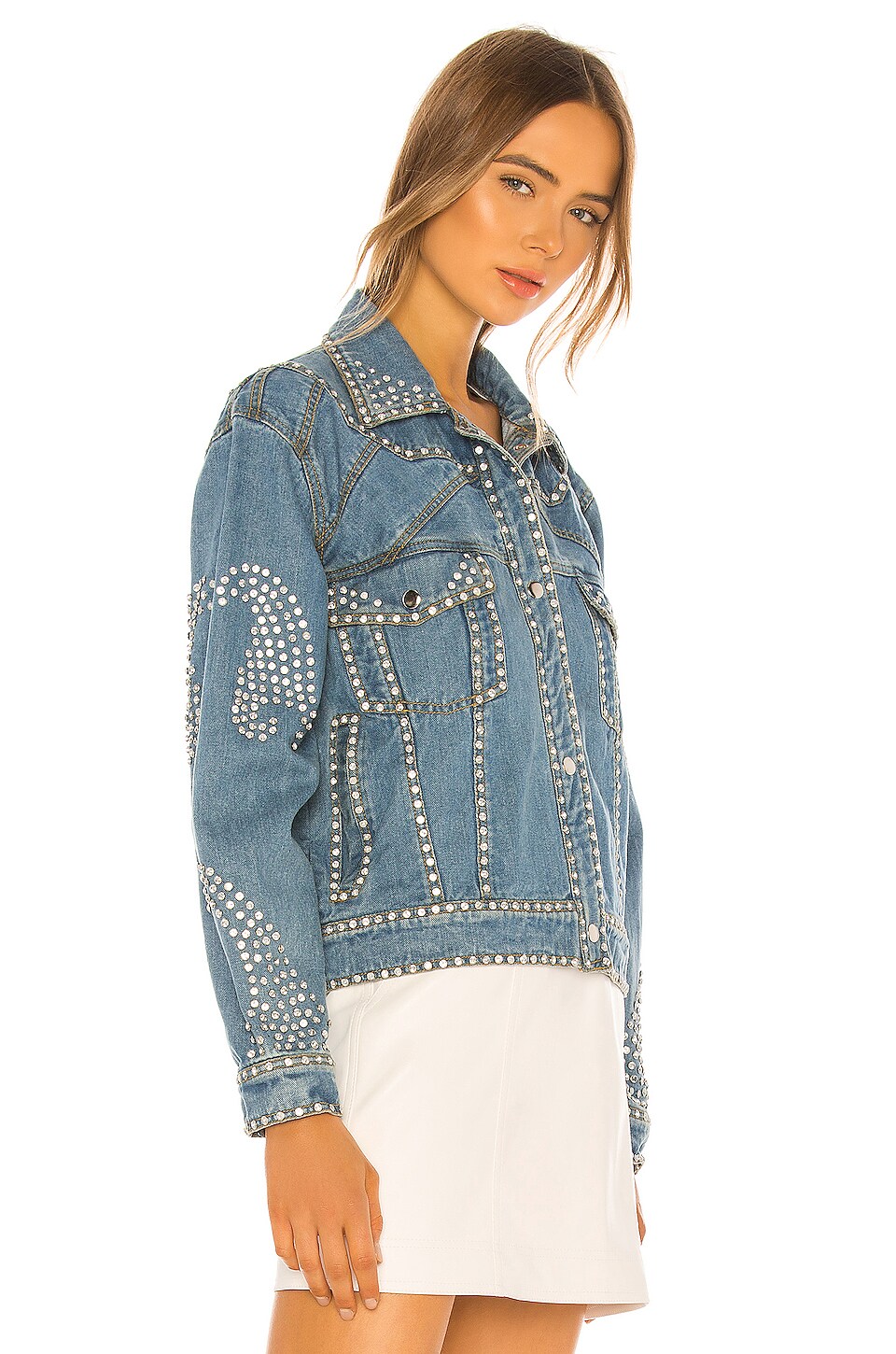 Understated Leather Electra Denim Rhinestone Jacket in Light Blue | REVOLVE