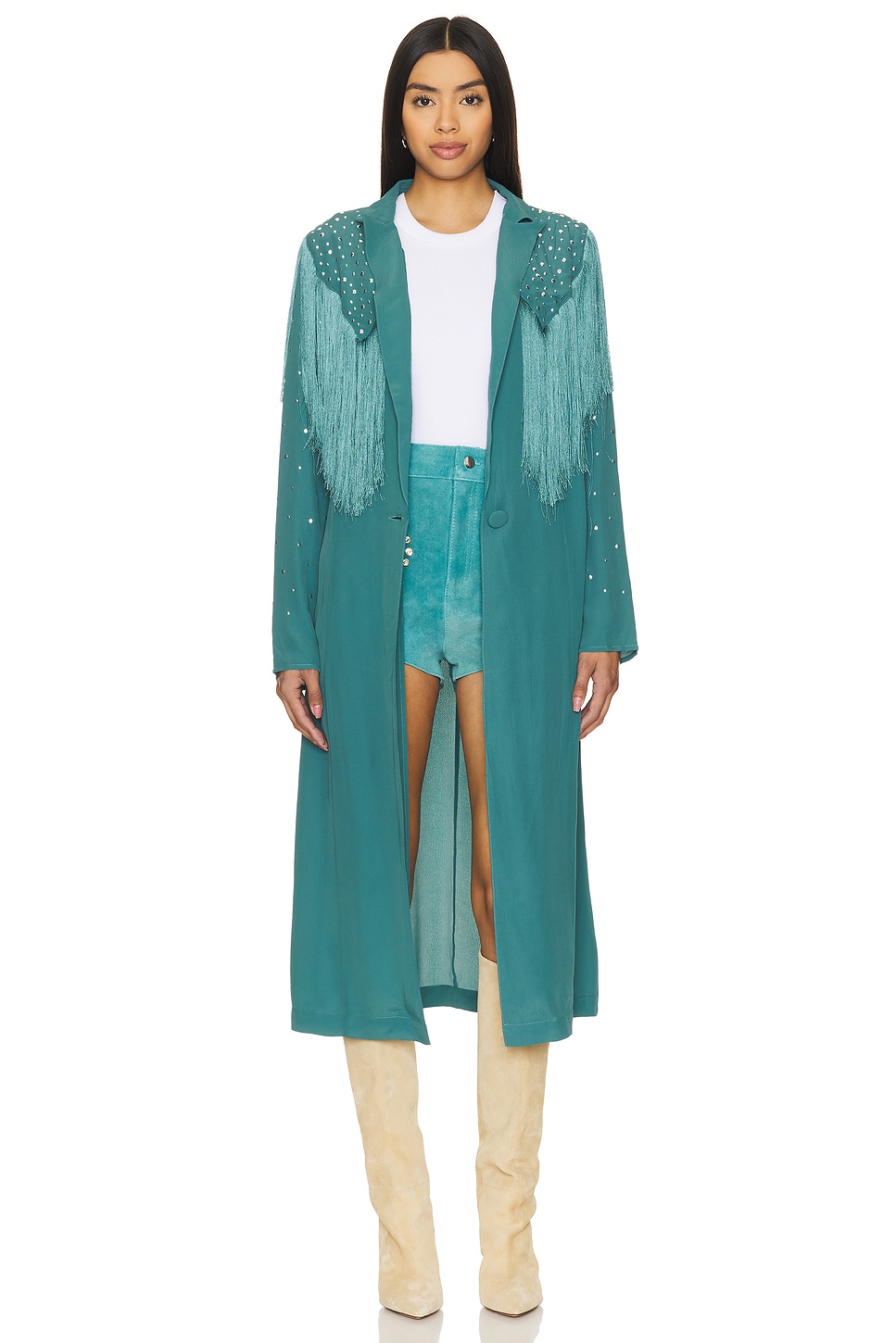 Understated Leather Marfa Lights Duster in Turquoise | REVOLVE