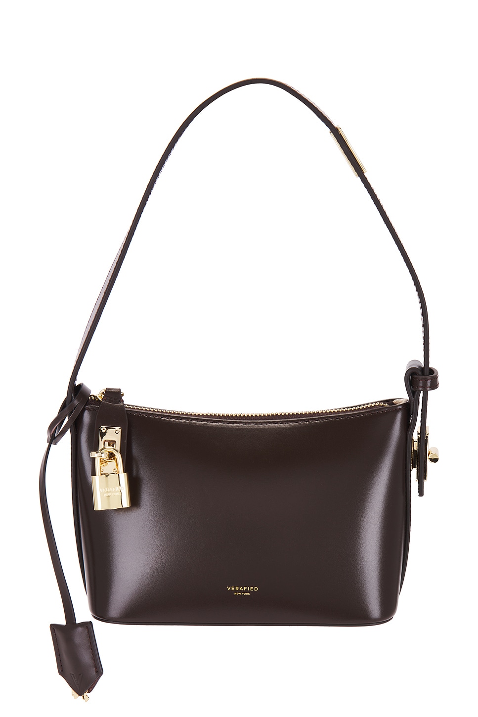 VERAFIED Mini Hobo Bag in Chocolate & Gold | REVOLVE