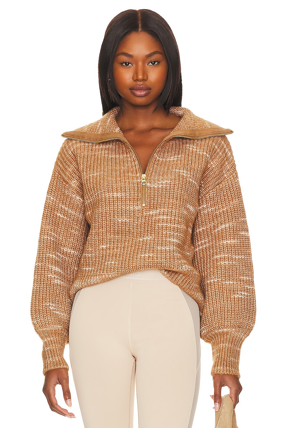 Varley Ridley Dalmation Half Zip Sweater in Golden Bronze & Egret | REVOLVE