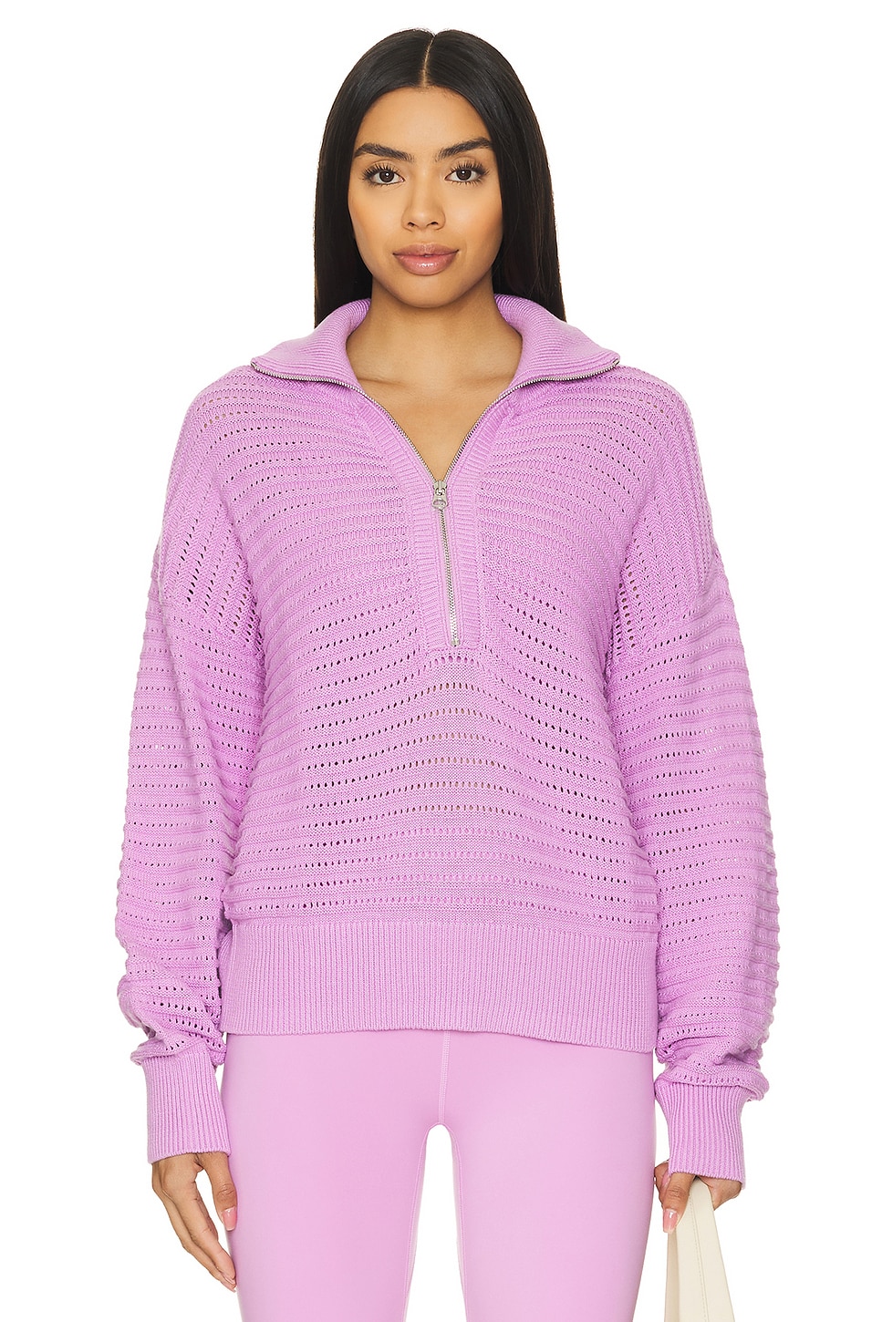 Varley Tara Half Zip Sweater in Smoky Grape | REVOLVE