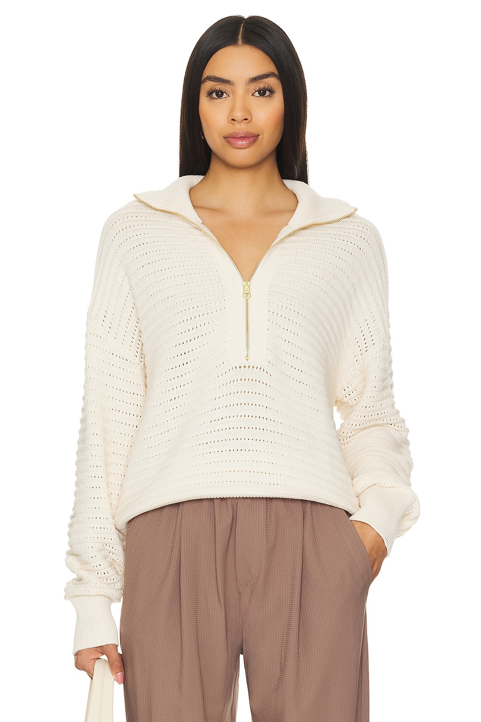 Varley Tara Half Zip Sweater in Whitecap | REVOLVE