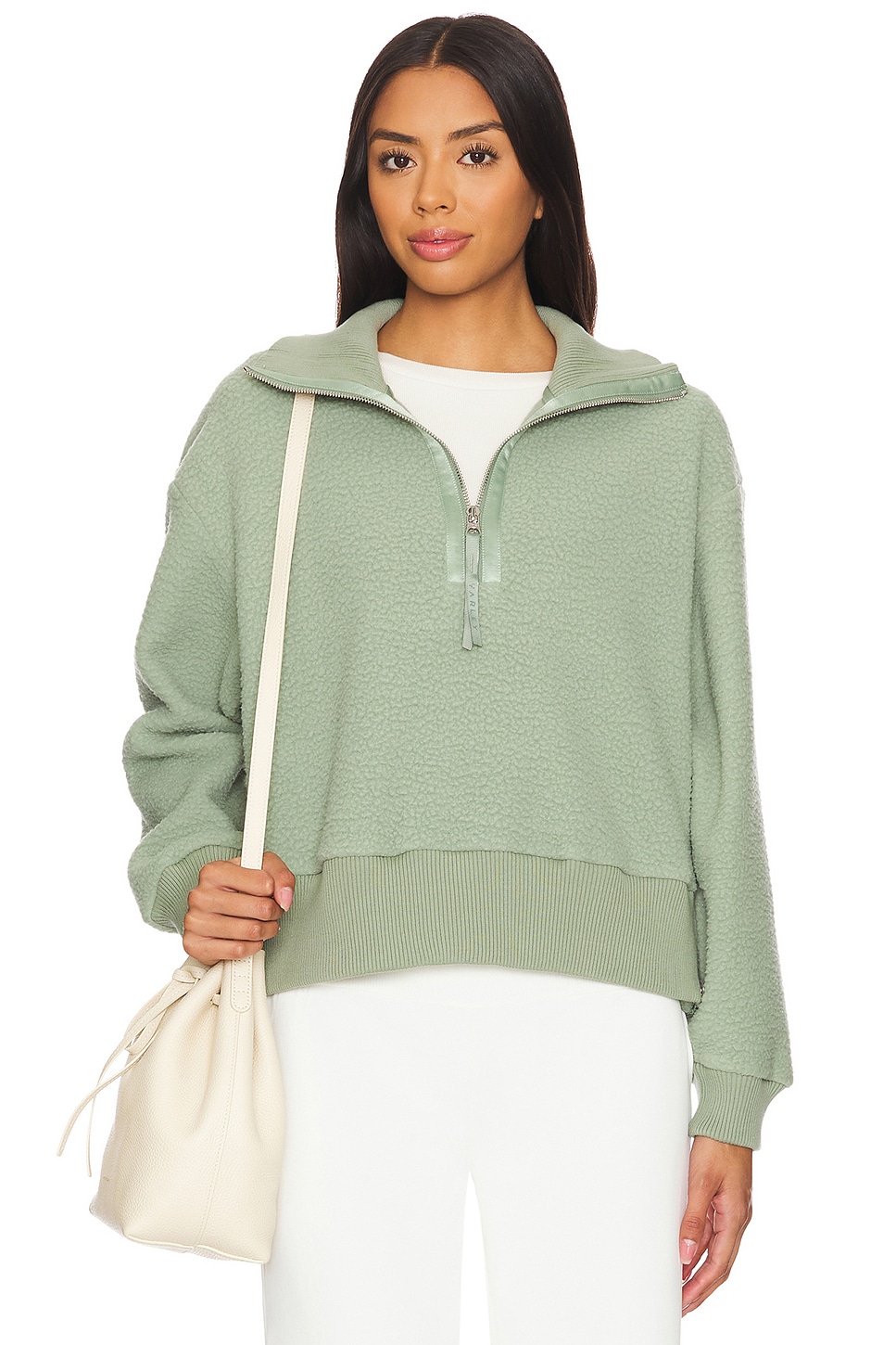 Varley Roselle Half Zip Fleece Sweater in Lily Pad | REVOLVE