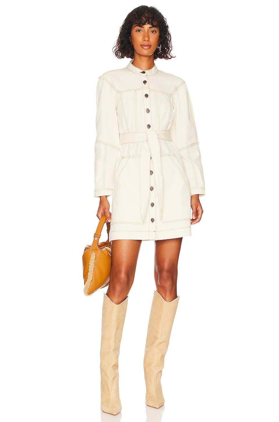 Veronica Beard Basia Denim Mini Dress in Ecru | REVOLVE