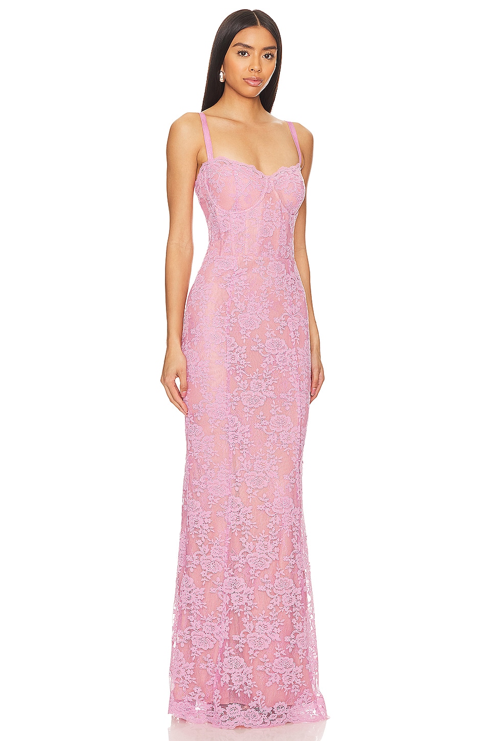 V. Chapman Ruby Gown in Begonia Pink Lace | REVOLVE