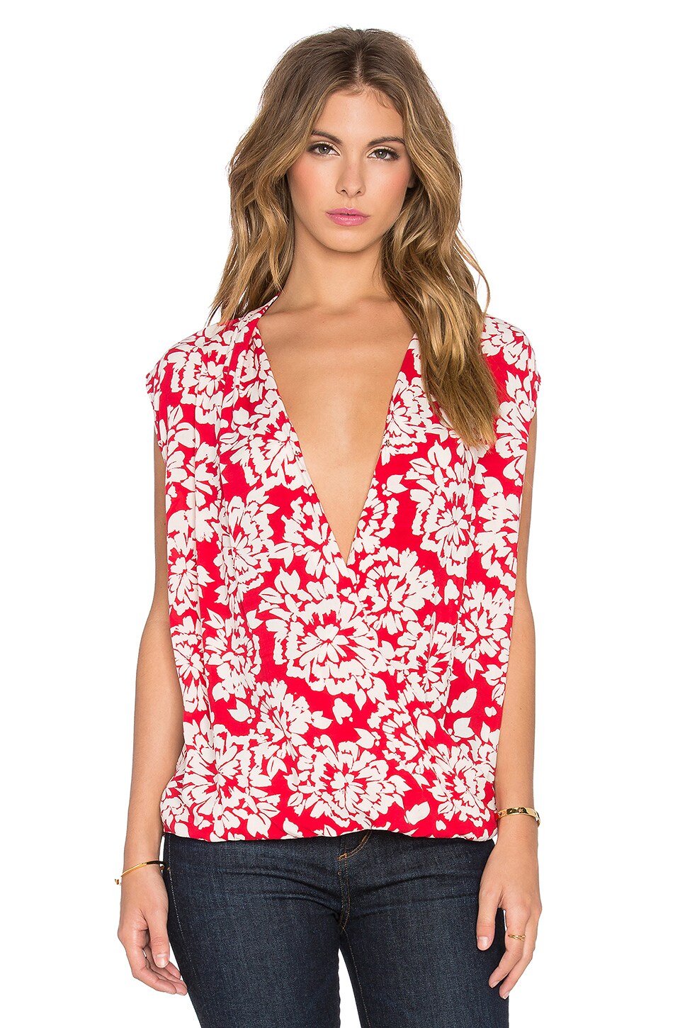 Velvet By Graham And Spencer Cayne Printed Challis Cross Front Tank In