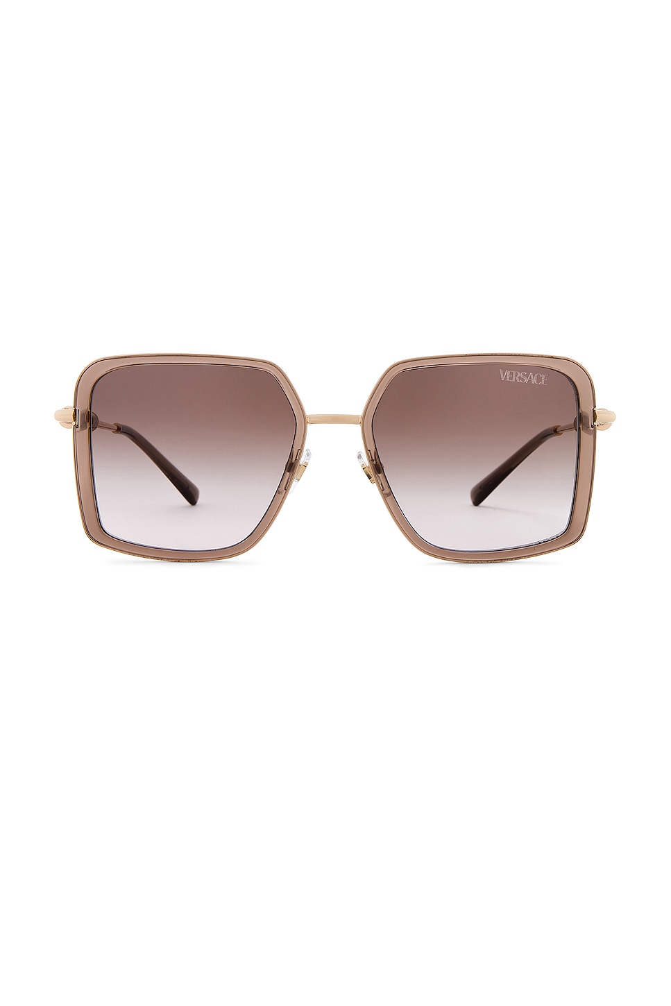 VERSACE Square Sunglasses in Brown Transparent | REVOLVE