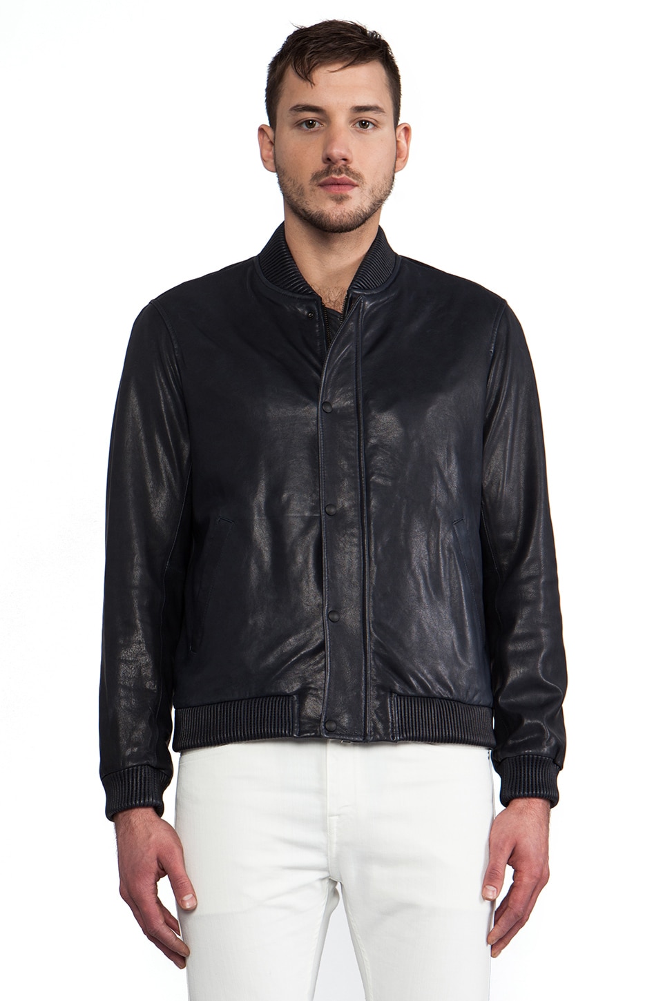 Vince Leather Bomber in Blue Birch | REVOLVE