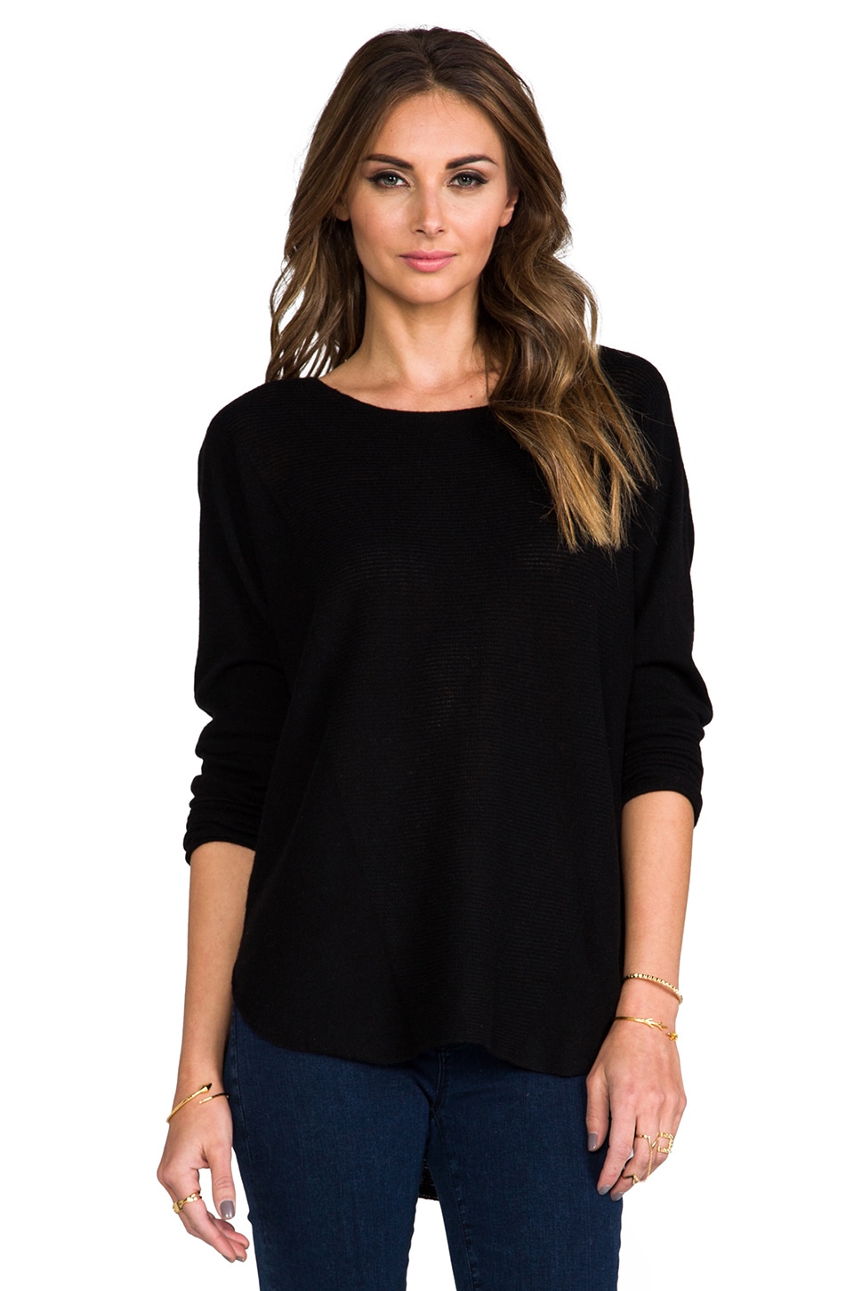 Vince Cashmere Rack Stitch Shirt Tail Sweater in Black | REVOLVE
