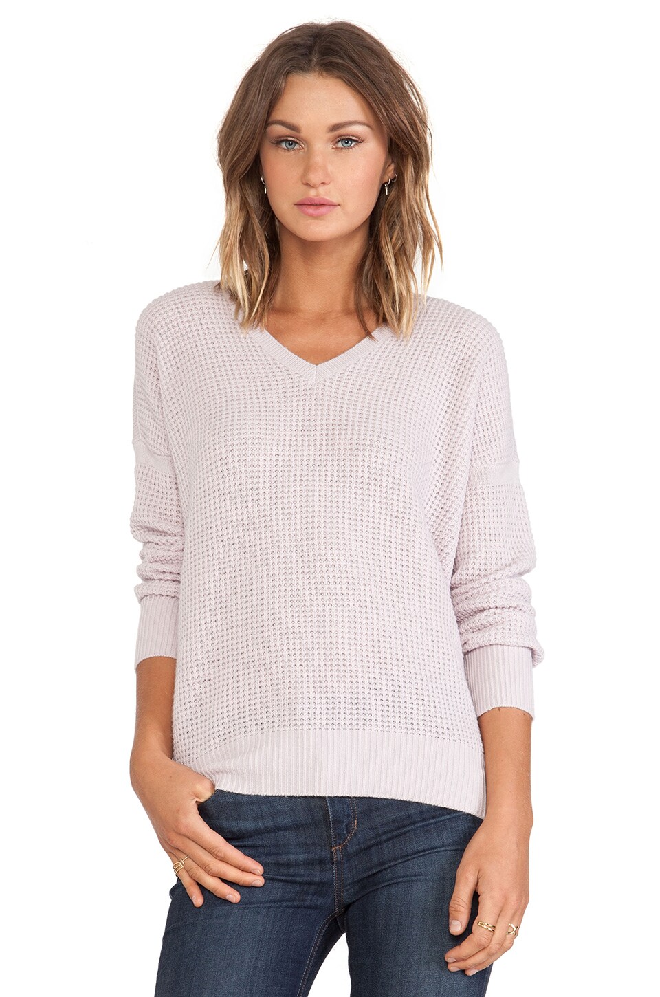 Vince Thermal Double V Sweater in Cameo | REVOLVE