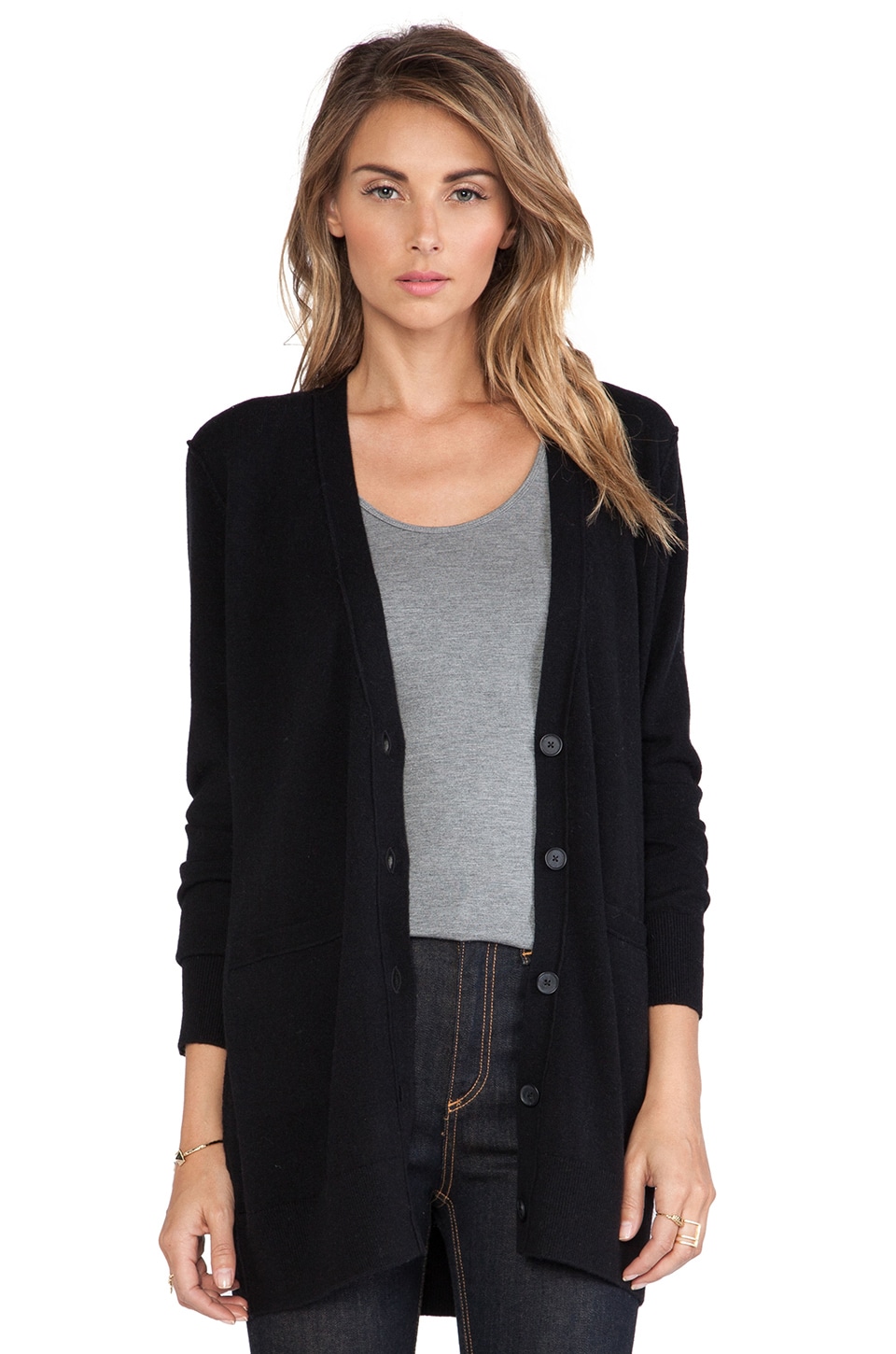 Vince Button V Cardigan in Black | REVOLVE
