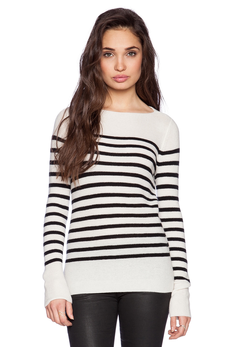 Vince Ribbed Stripe Sweater in Off White & Black | REVOLVE