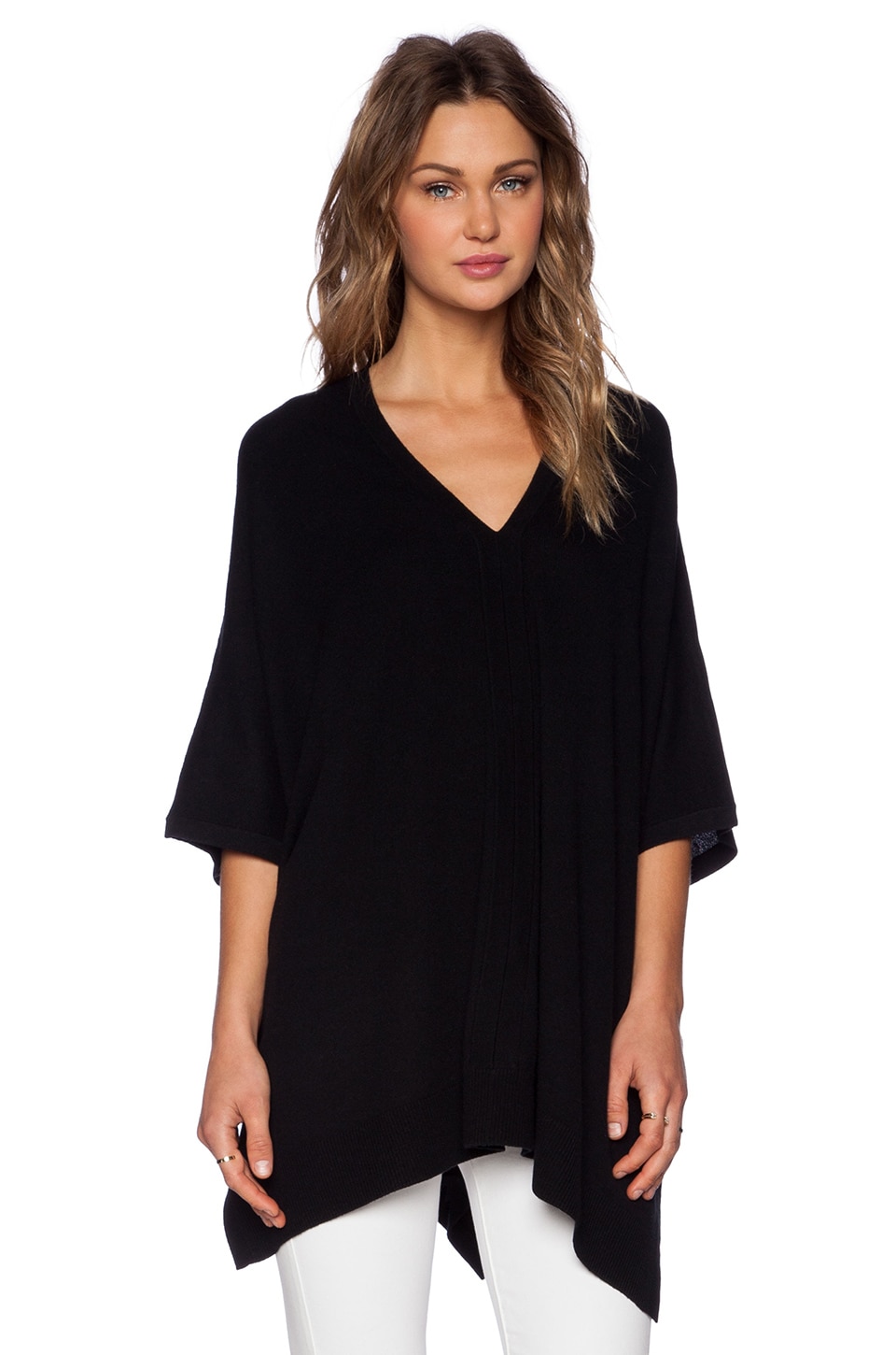 Vince V Neck Poncho in Black | REVOLVE