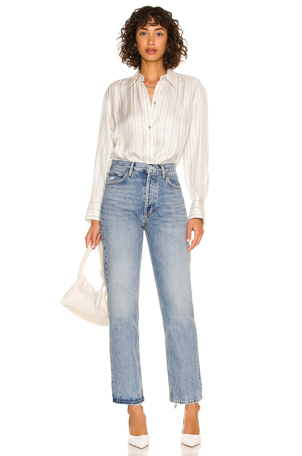 Vince Stripe Sculpted Long Sleeve Top in Off White | REVOLVE