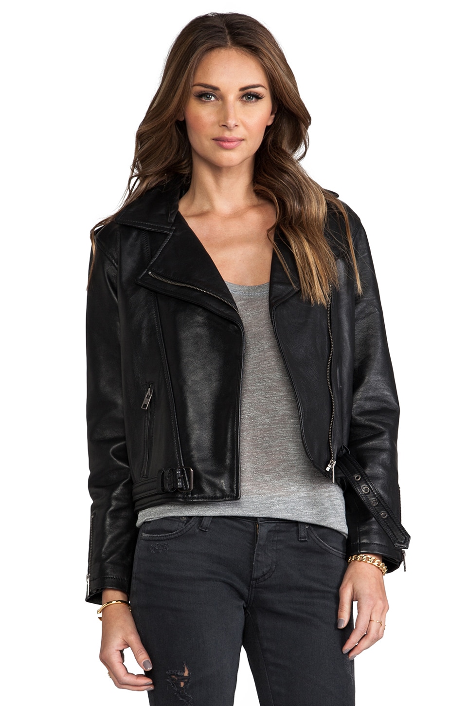 Viparo Eliza Classic Leather Biker Jacket in Black | REVOLVE