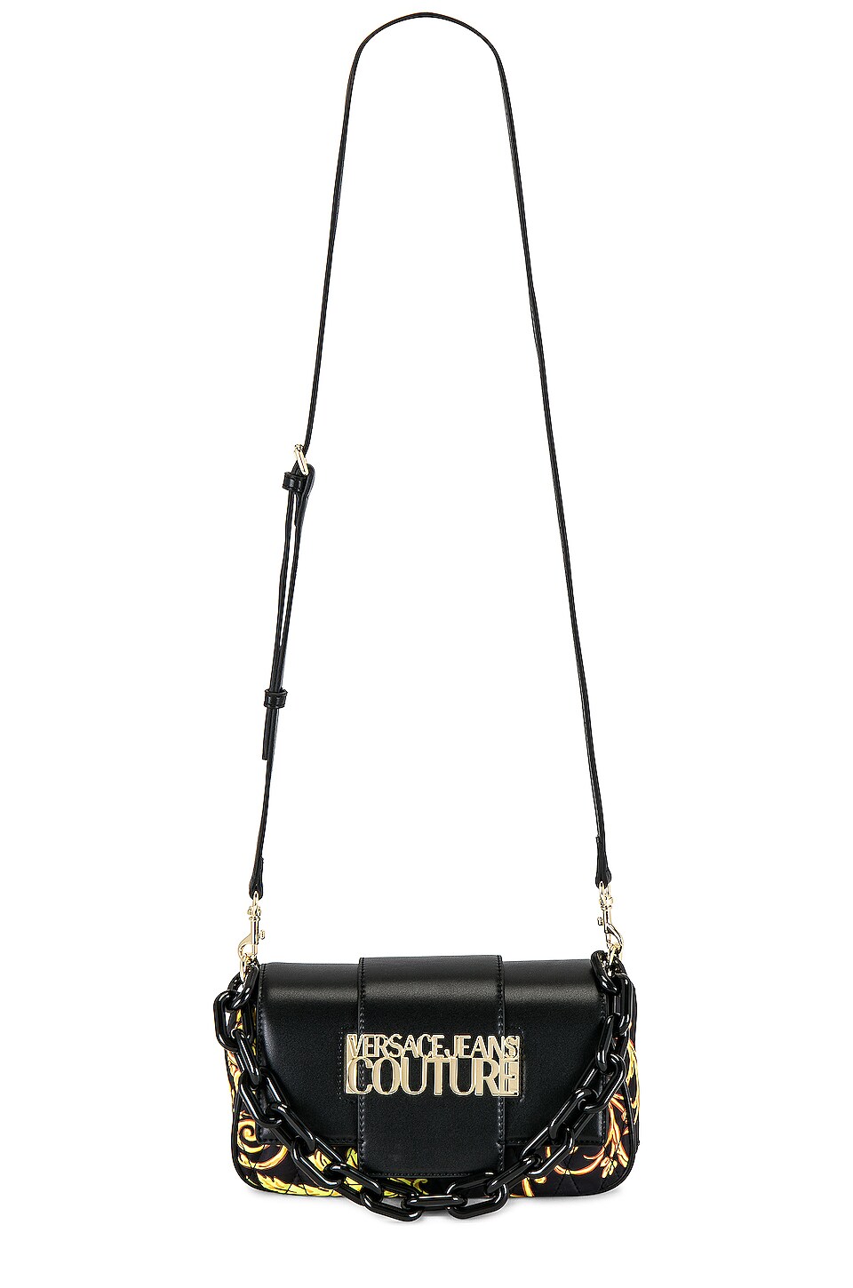 Versace Jeans Couture Logo Loop Bag in Black & Gold | REVOLVE