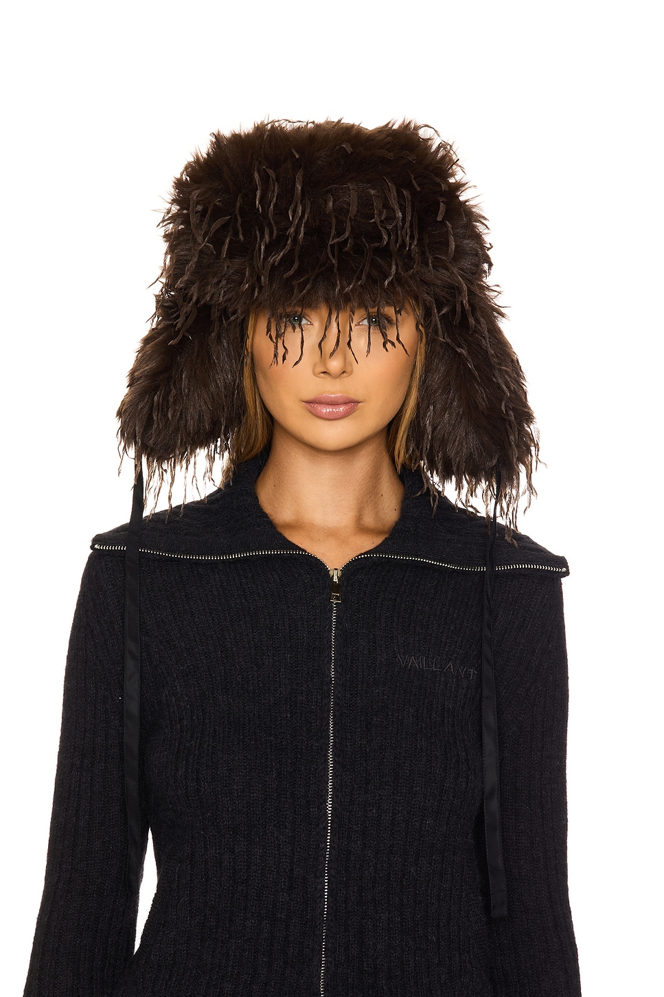 Vaillant Faux Feather Chapka Hat in Black & Chocolate | REVOLVE