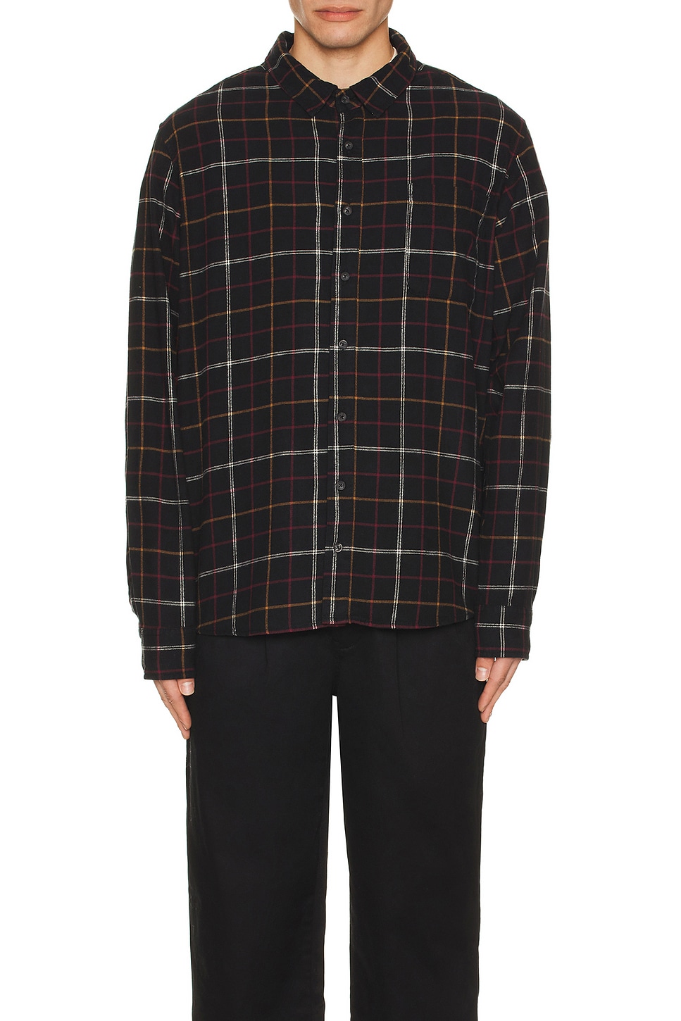 WAO The Lightweight Flannel Shirt in black & burgundy | REVOLVE