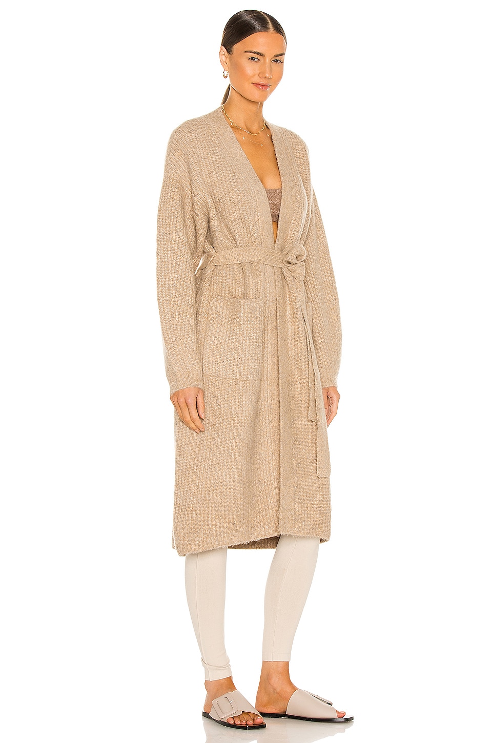 Weekend Stories Plush Rib Wrap Cardi in Wheat Brown | REVOLVE