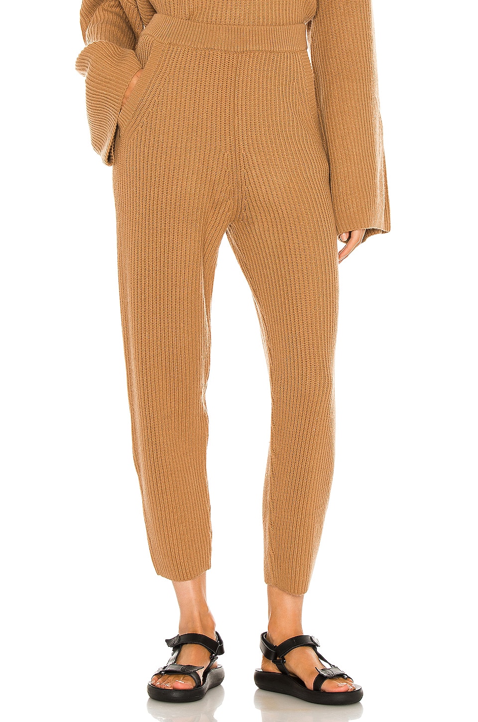 Weekend Stories Easy Cropped Rib Pant in Camel | REVOLVE
