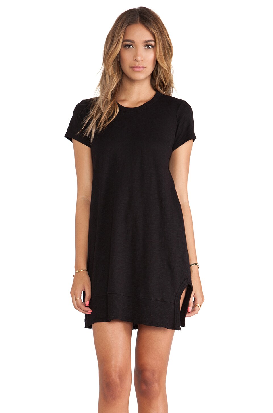 Wilt Slub Short Sleeve Vented Dress in Black | REVOLVE