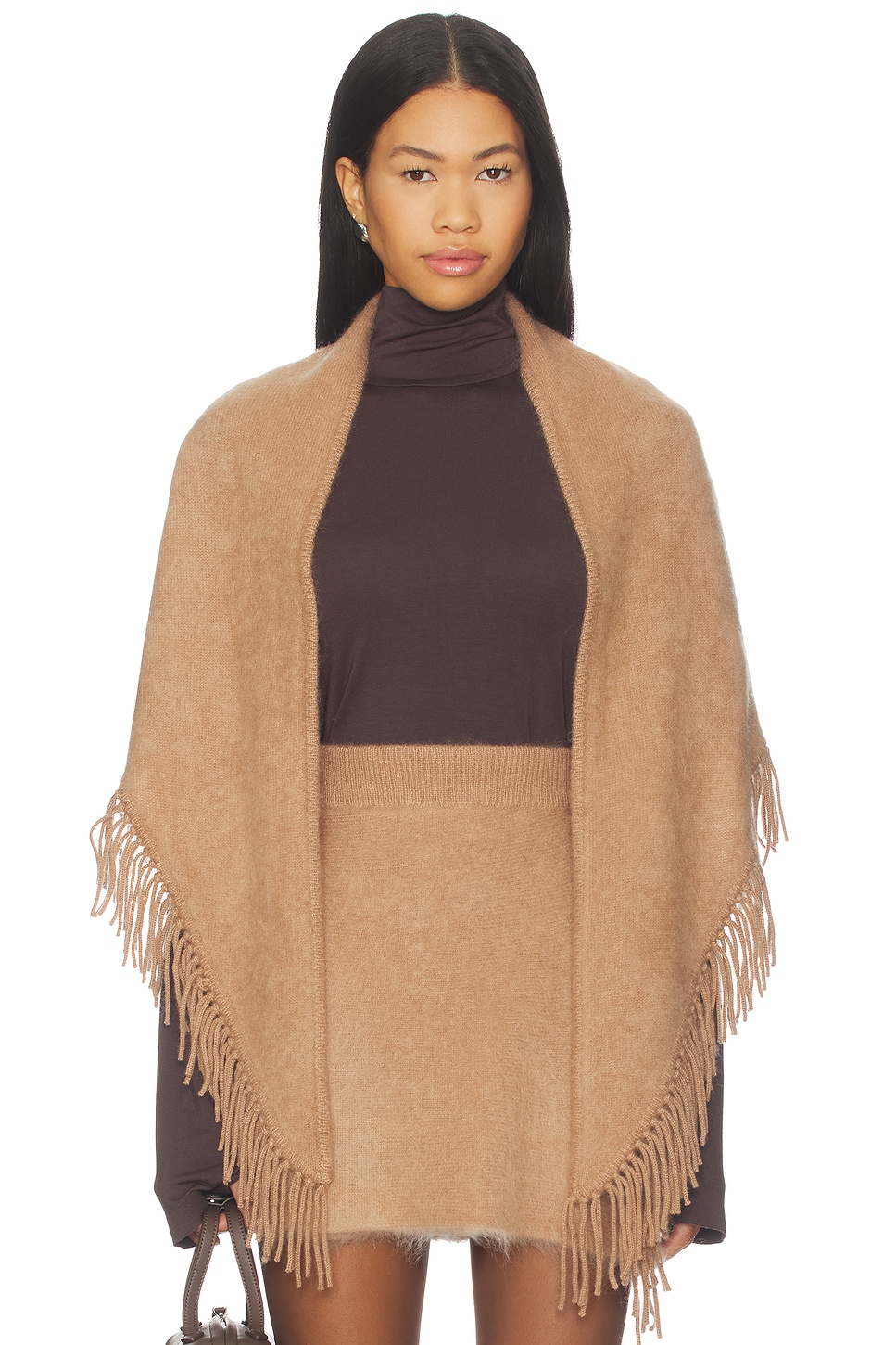 White & Warren Brushed Cashmere Fringe Scarf in Caramel | REVOLVE