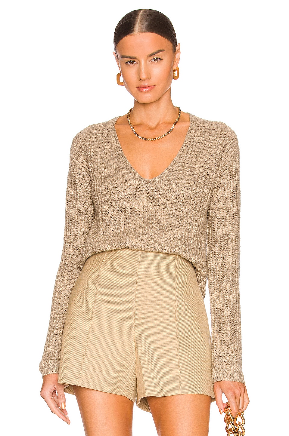 White & Warren Beachy V Neck Sweater in Sand | REVOLVE