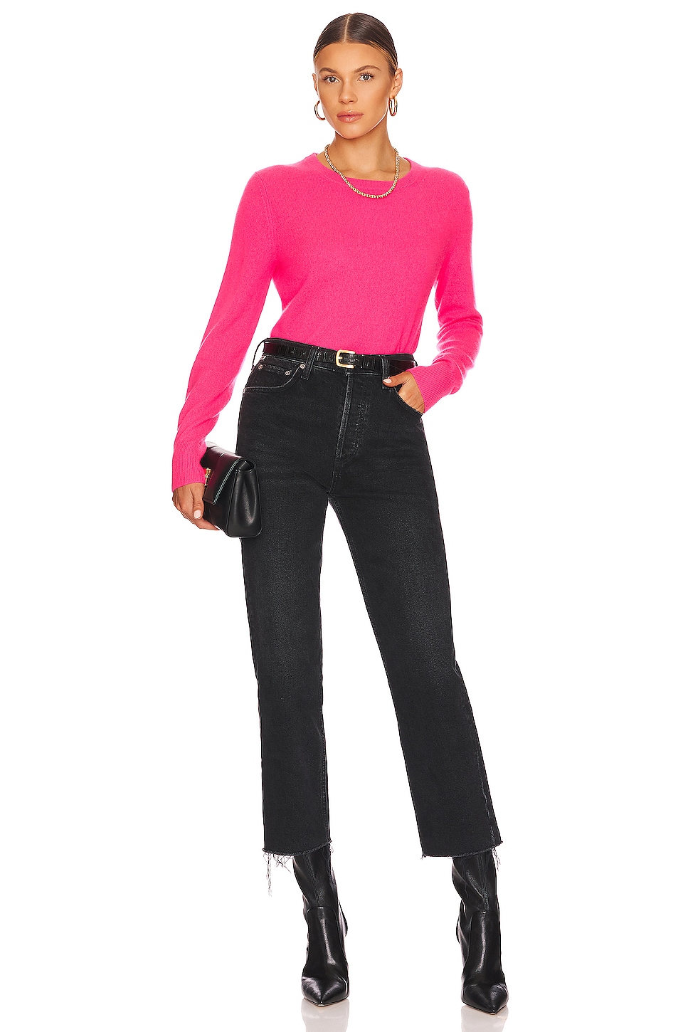 White & Warren Cashmere Sweater in Neon Berry | REVOLVE