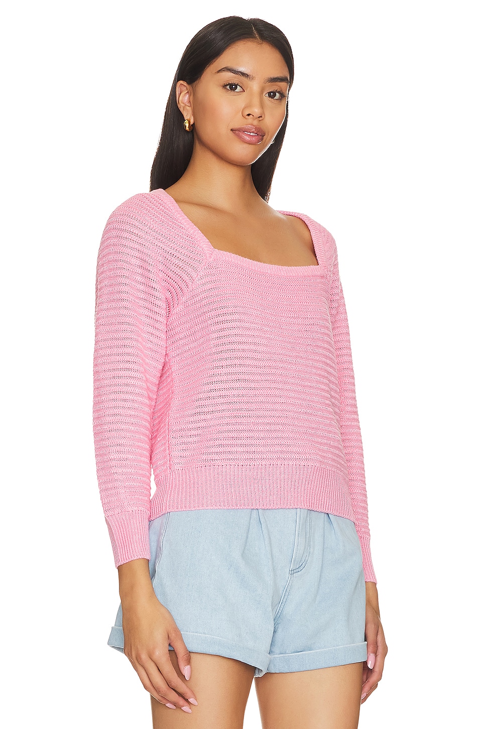 White & Warren Classic Square Neck Top in Flamingo | REVOLVE