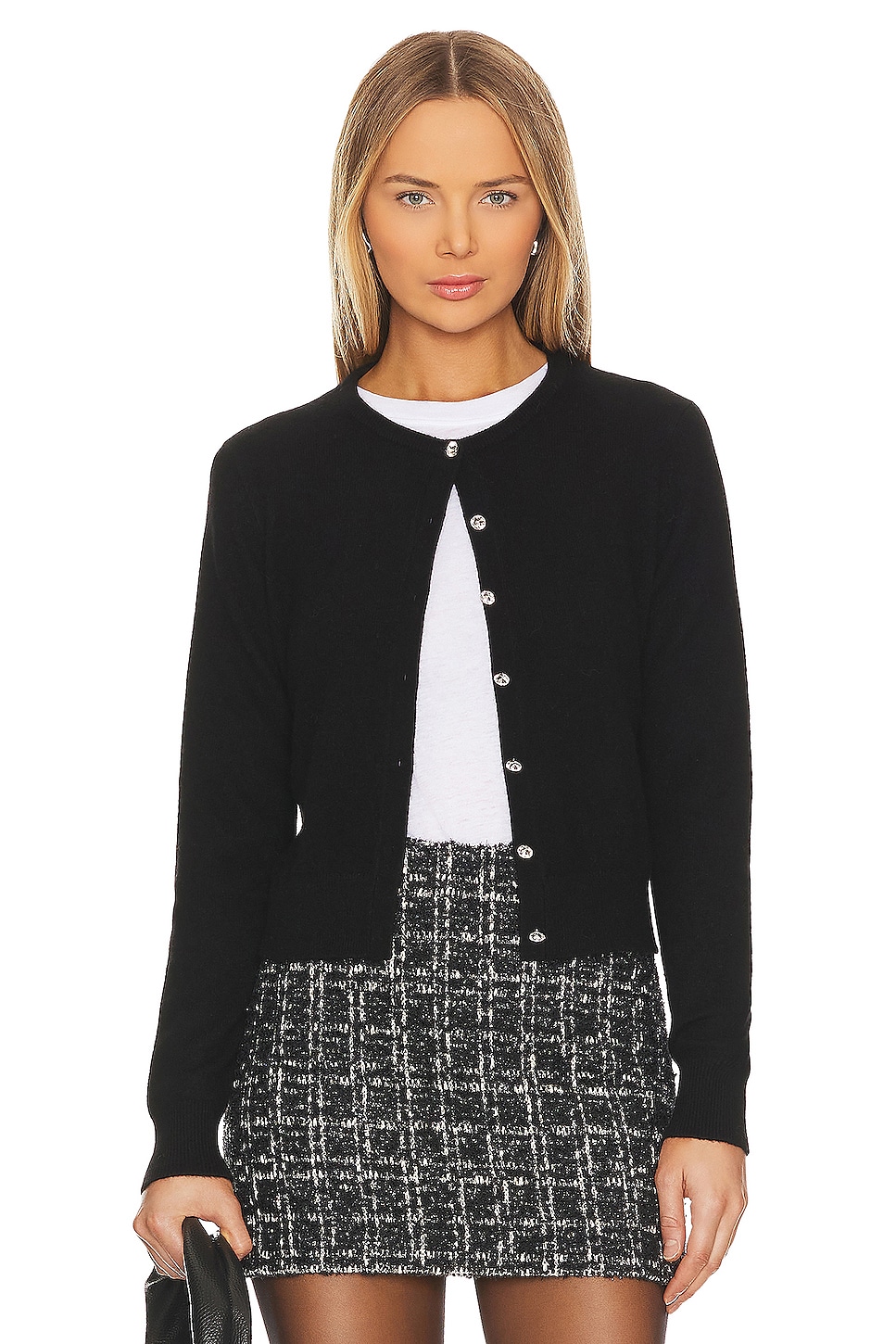 White + Warren Cashmere Crewneck Cardigan in Black | REVOLVE