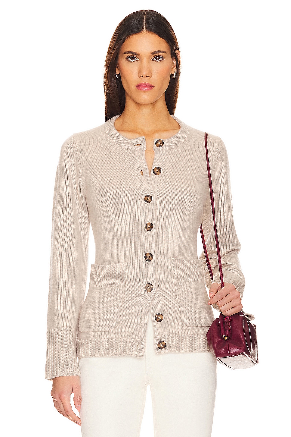 White & Warren Cashmere Luxe Cardigan in Jute in JUTE HTHR | REVOLVE