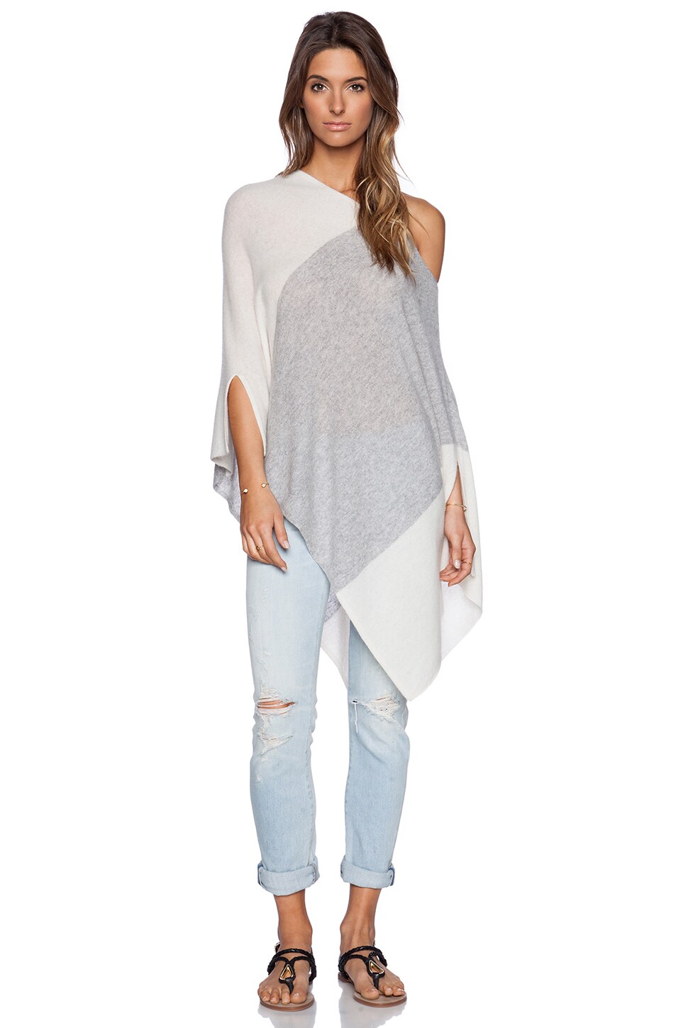 White & Warren Blocked Side Slit Poncho in Granite & White | REVOLVE