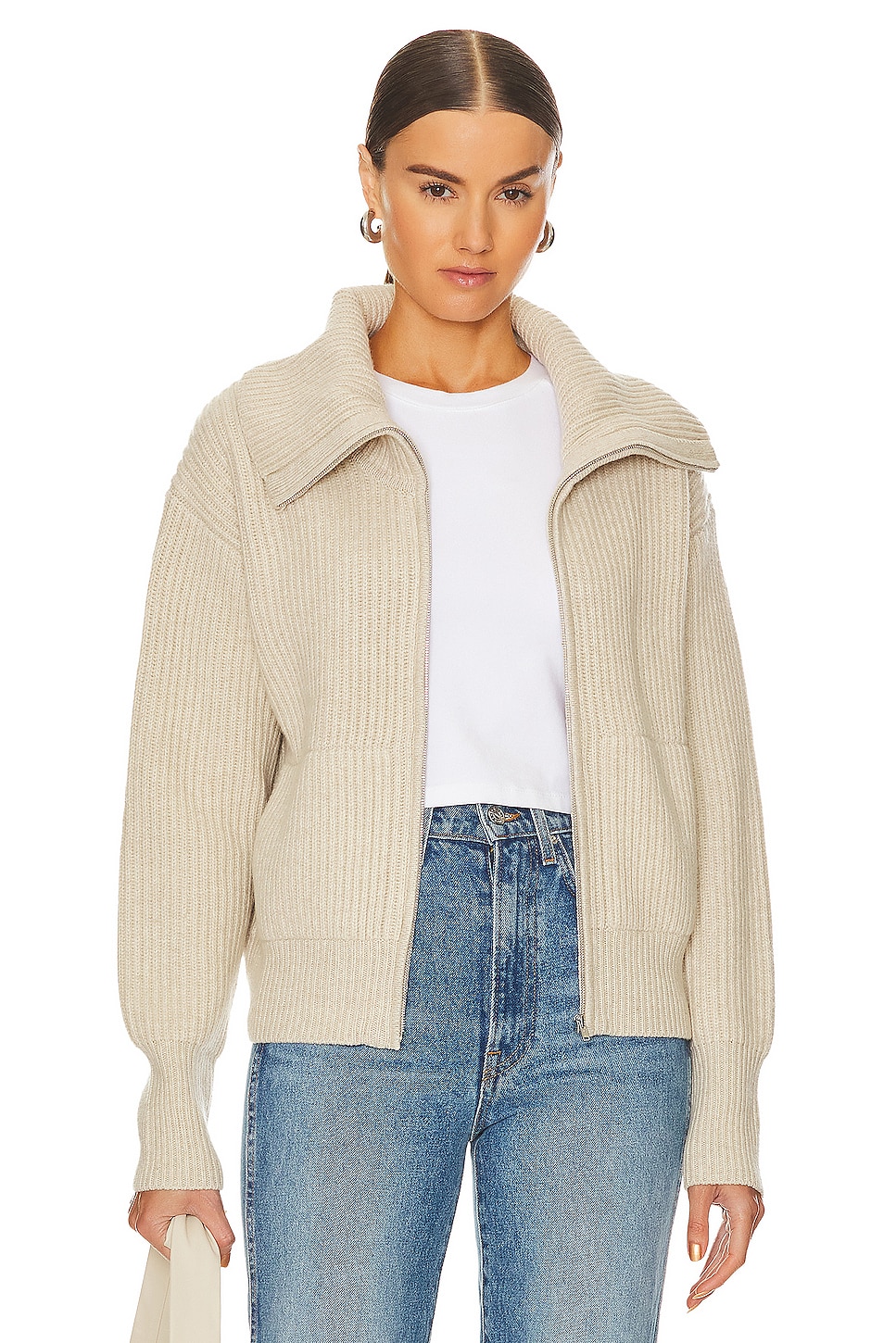 White & Warren Zip Up Jacket in Bone | REVOLVE